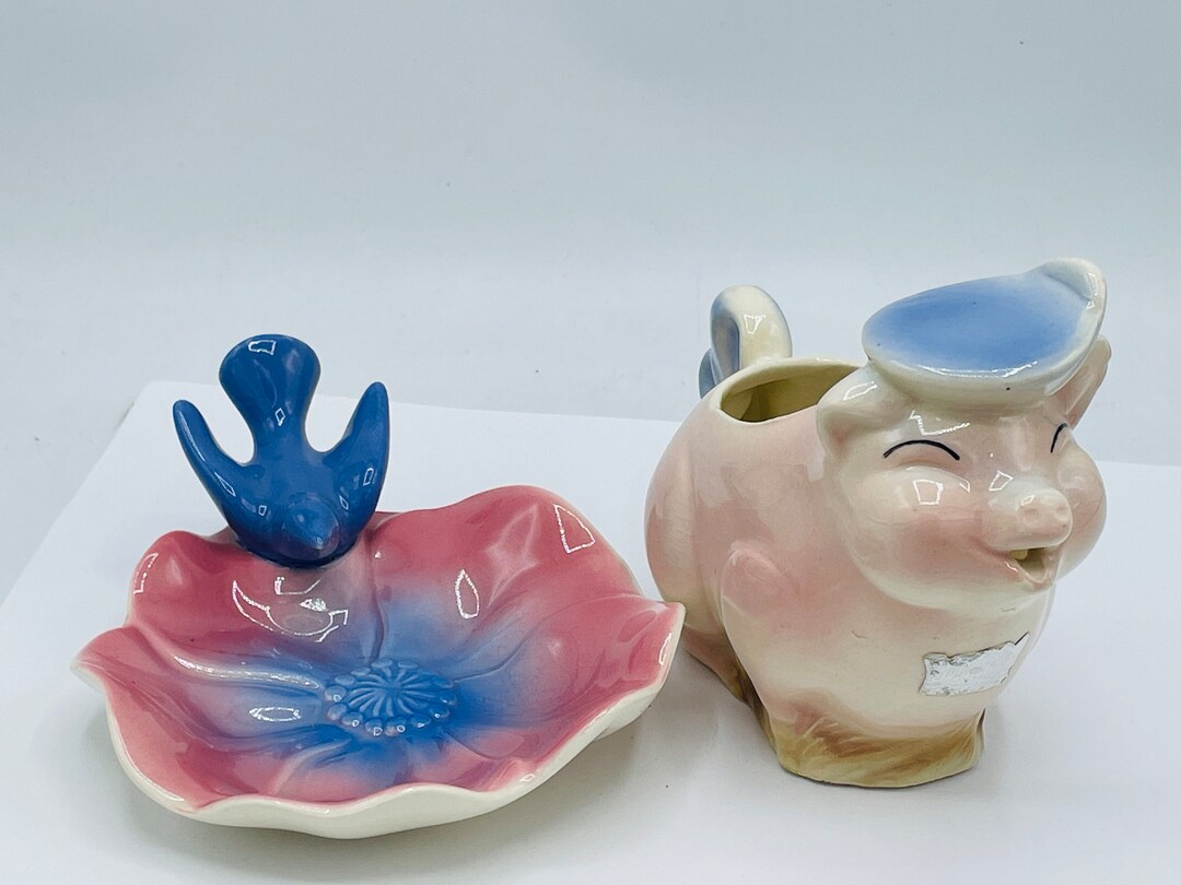 Royal Copley Lotus Blossom & Bird Blue Pink Ceramic Trinket Dish Small ...