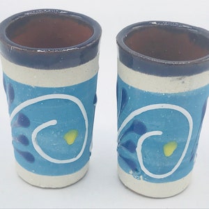 Vintage Tonala Mexican Shot Glass Set- Hand Painted Stoneware-2 Pc Set ...