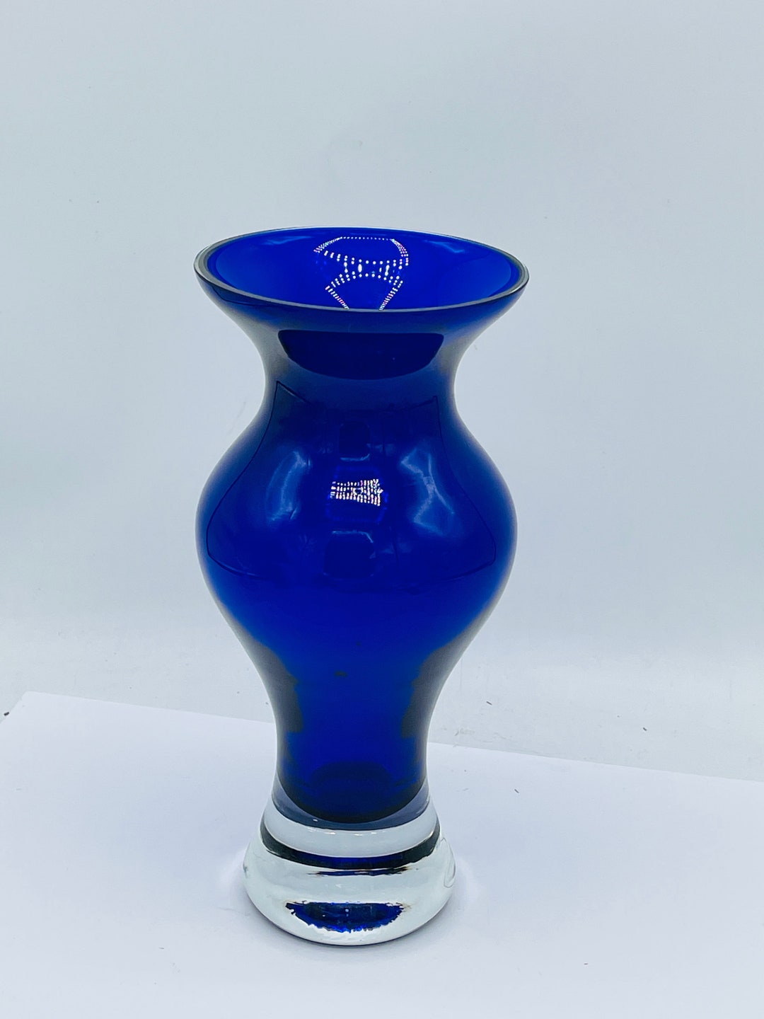 Vintage Cobalt Blue Art Glass Vase in Clear Bottom Cased 7 1/4" Tall - Etsy