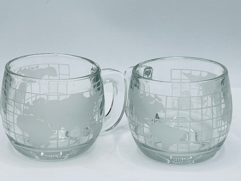 Vintage (2) Nestle World Globe Glass -cup or Mug Set of Two-chip Free ...