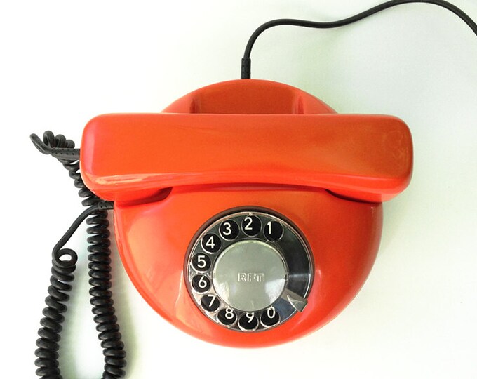 70's Red Orange Round Rotary Phone by Czech Tesla Stropkov, Space Age ...