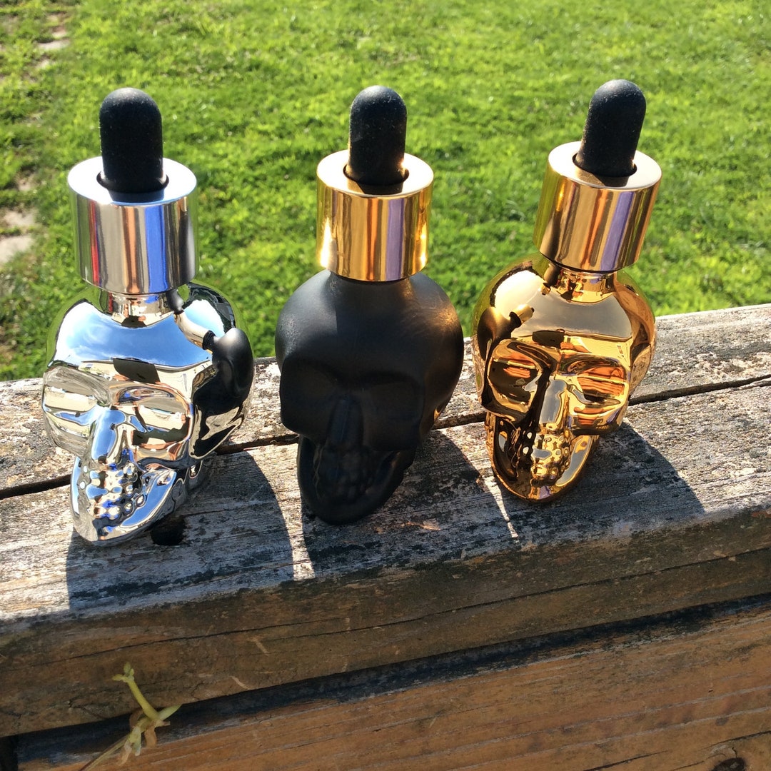 1 Oz Gold Silver Black - Glass Skull Bottle, Skull Dropper, Skull ...