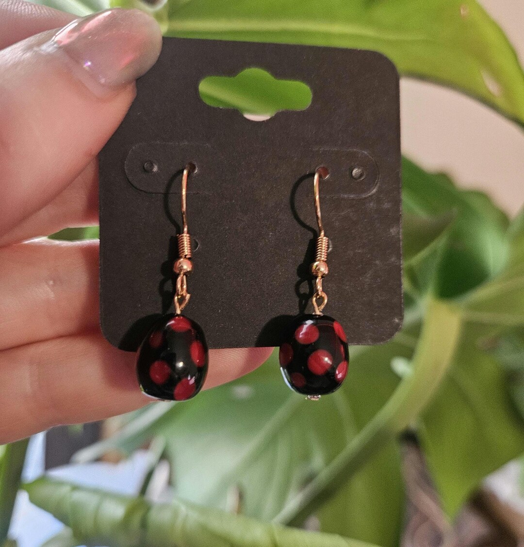 Void Egg Stardew Valley Inspired Lampwork Glass Bead Earrings - 18k ...