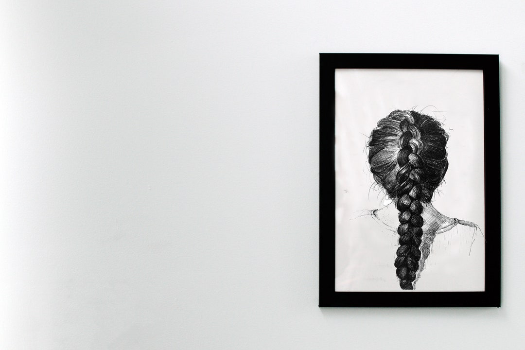 Girl With Plait. Biro Ink Drawing From Sketchbook. A4 Art Print Black ...