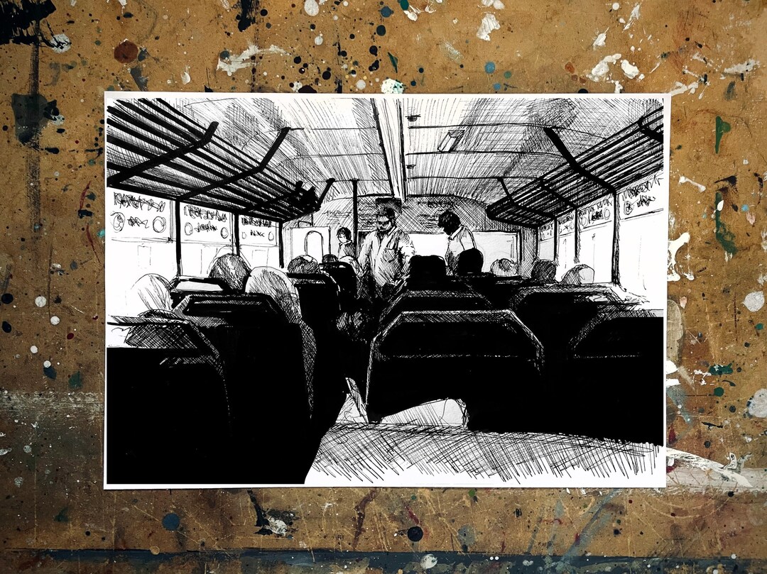 Bus to Pushkar, India. Pen and Ink Drawing From Sketchbook. A4 Art ...