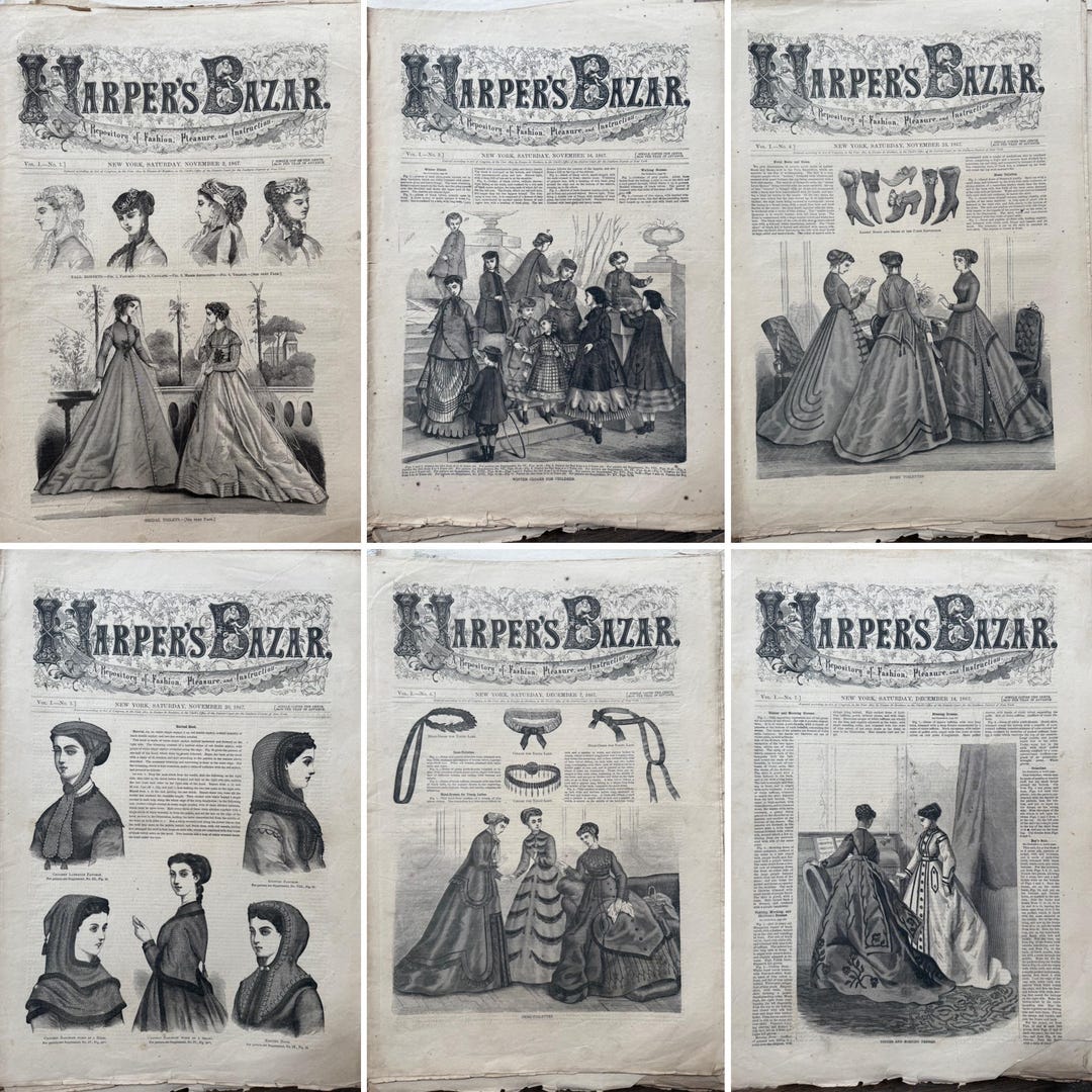 Antique Harper's Bazar Newspaper 1867-68: Fashion Illustrations ...