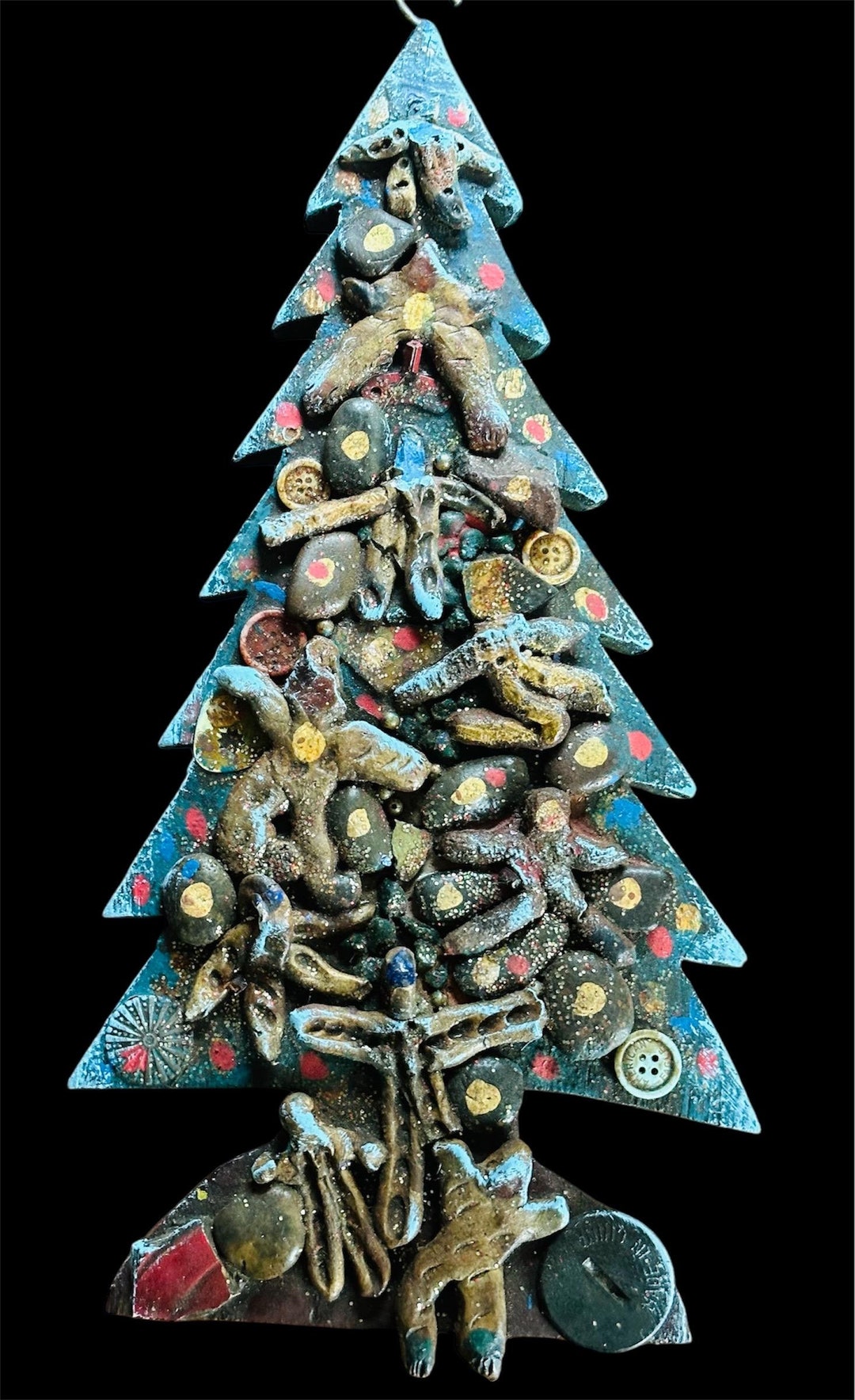 Wooden Christmas Tree Wall Hanging-assemblage of Mixed Media and Found ...
