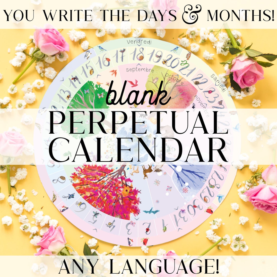 Blank Printable Calendar for Kids Perpetual Calendar | Etsy