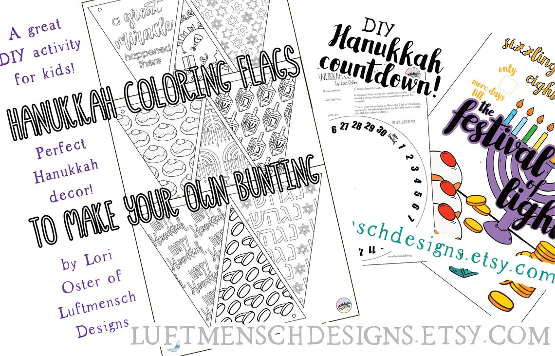 DIY Hanukkah BUNDLE Hanukkah Coloring Bunting and DIY - Etsy