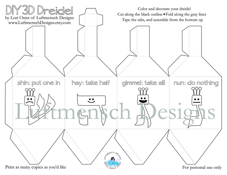 Paper Dreidel, Dreydel, Hanukkah Decoration, Coloring Page, Hanukkah ...