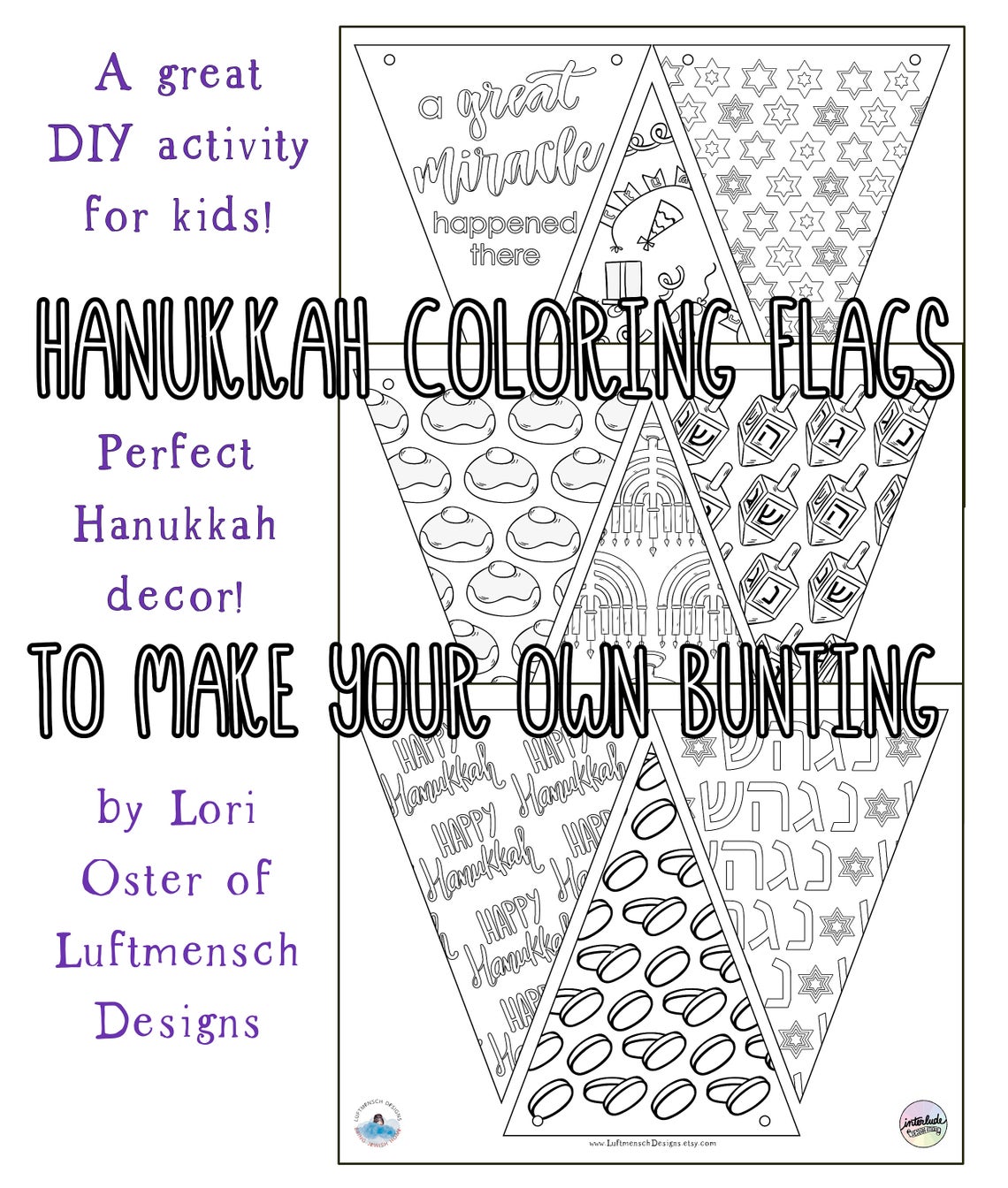DIY Hanukkah BUNDLE Hanukkah Coloring Bunting and DIY - Etsy