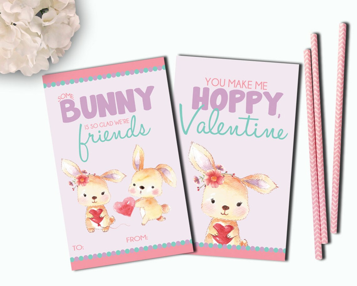 Bunny Valentine Cards Girl Valentine Bunny Valentine | Etsy