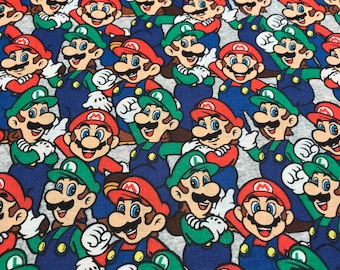 Super Mario Brothers Bros Green Flannel Cotton Fabric by the Yard Fat ...