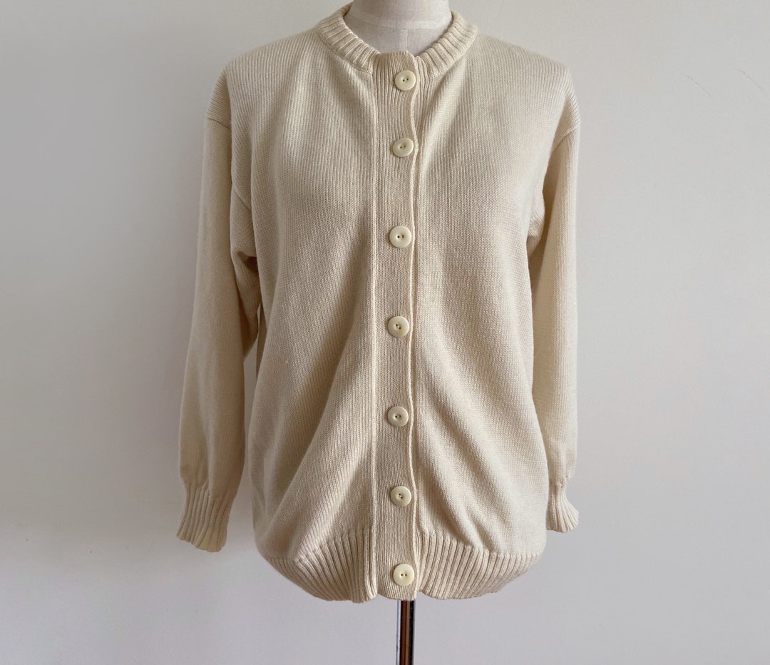 Vintage Cream Knit Cardigan Jumper Sweater Button up Slouchy - Etsy
