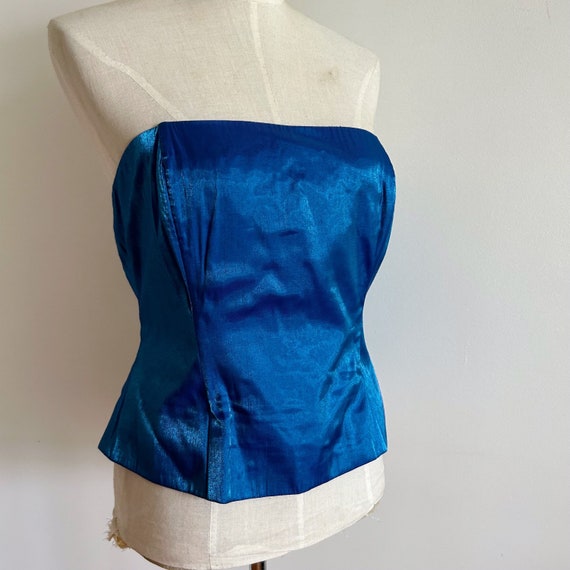 Vintage blue corset top satin bustier iridescent 90s … - Gem
