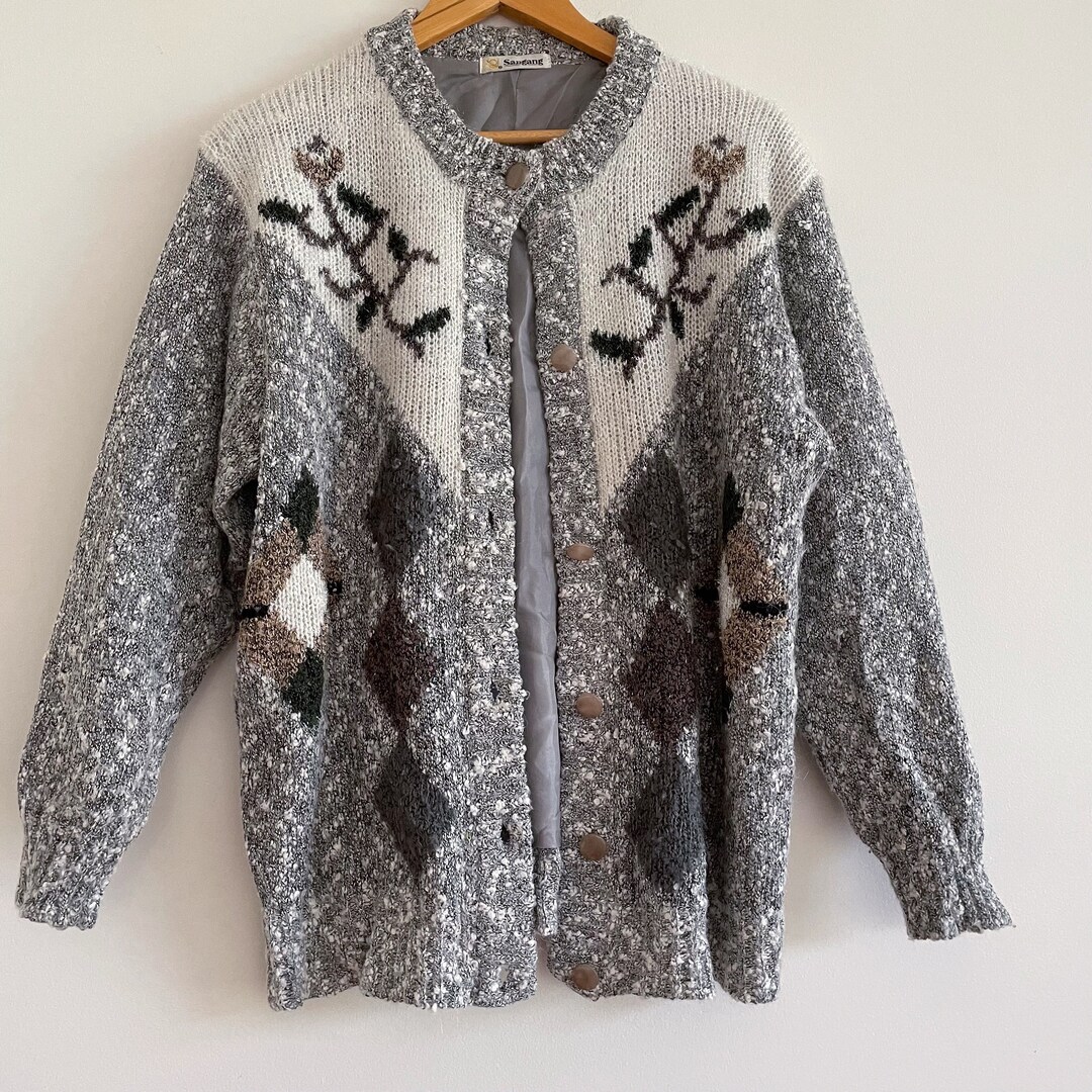 Vintage 80s 90s Cosby Cardigan Metallic Rainbow Silver Thread Knit ...