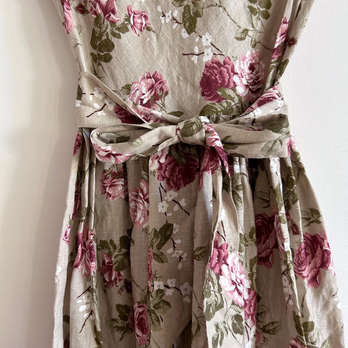 Vintage Floral Print Dress Beige Pink Flower Tea Dress A-line - Etsy