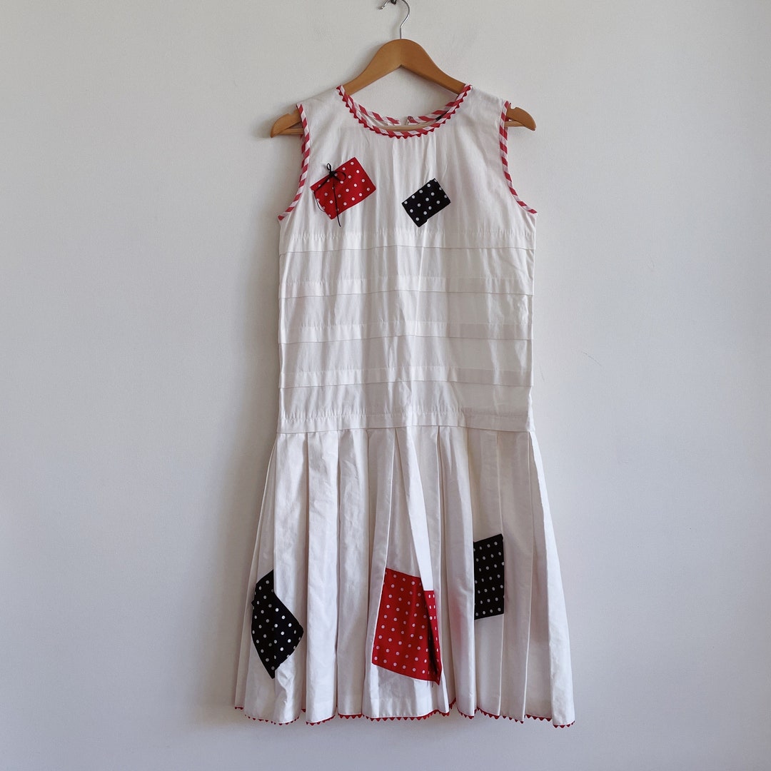 Vintage Jill Clegg Dress White Pleated Patchwork Retro Red - Etsy