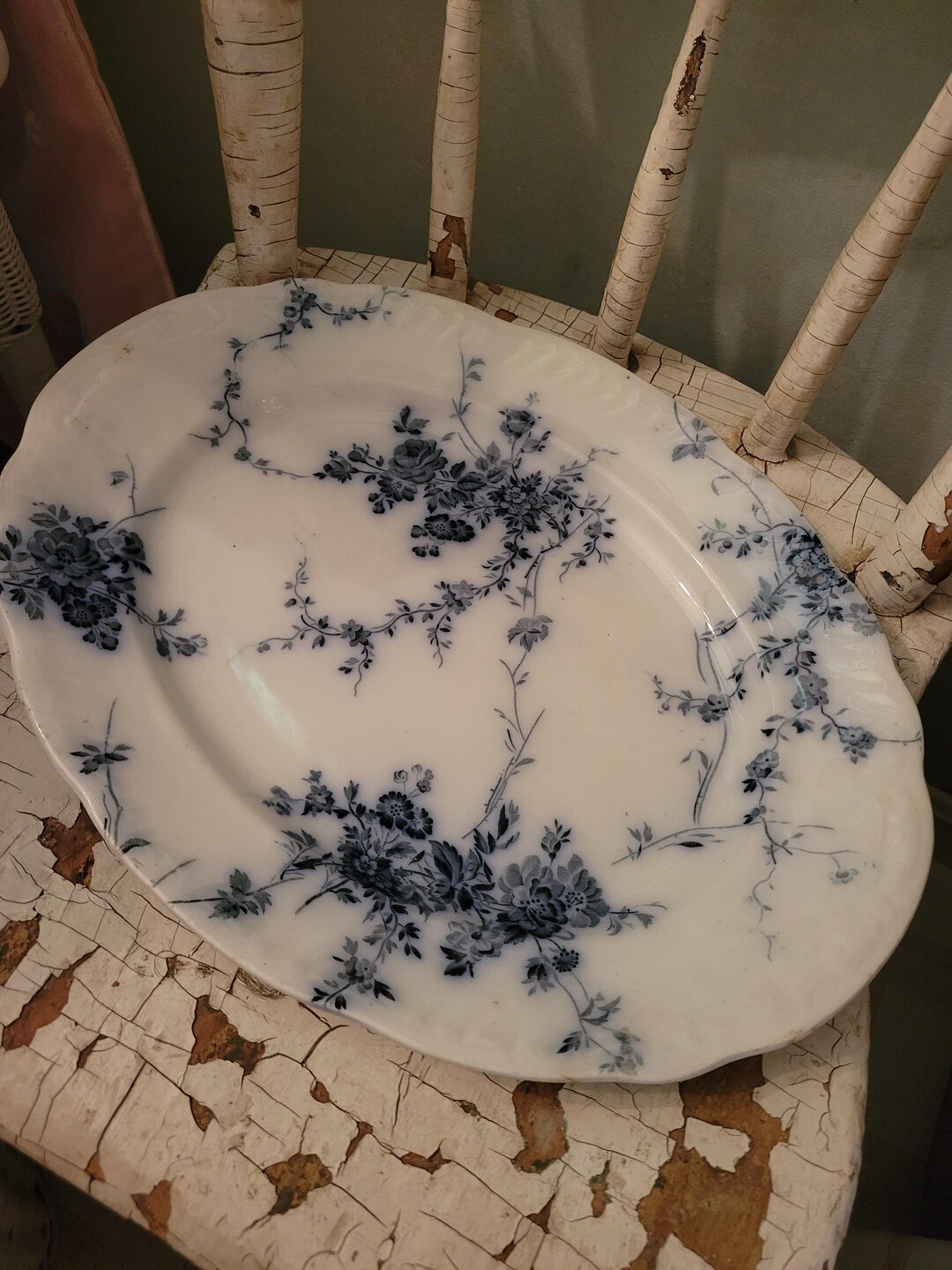 Antique Flow Blue Platter Farmhouse Platter - Etsy