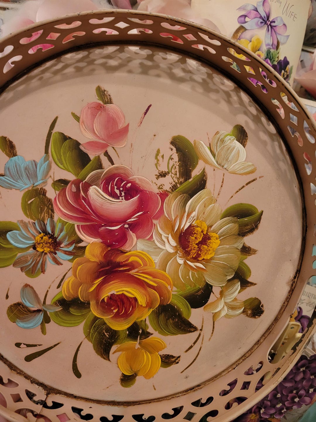 Vintage Tole Tray Roses Peachy Pink Shabby Chic - Etsy