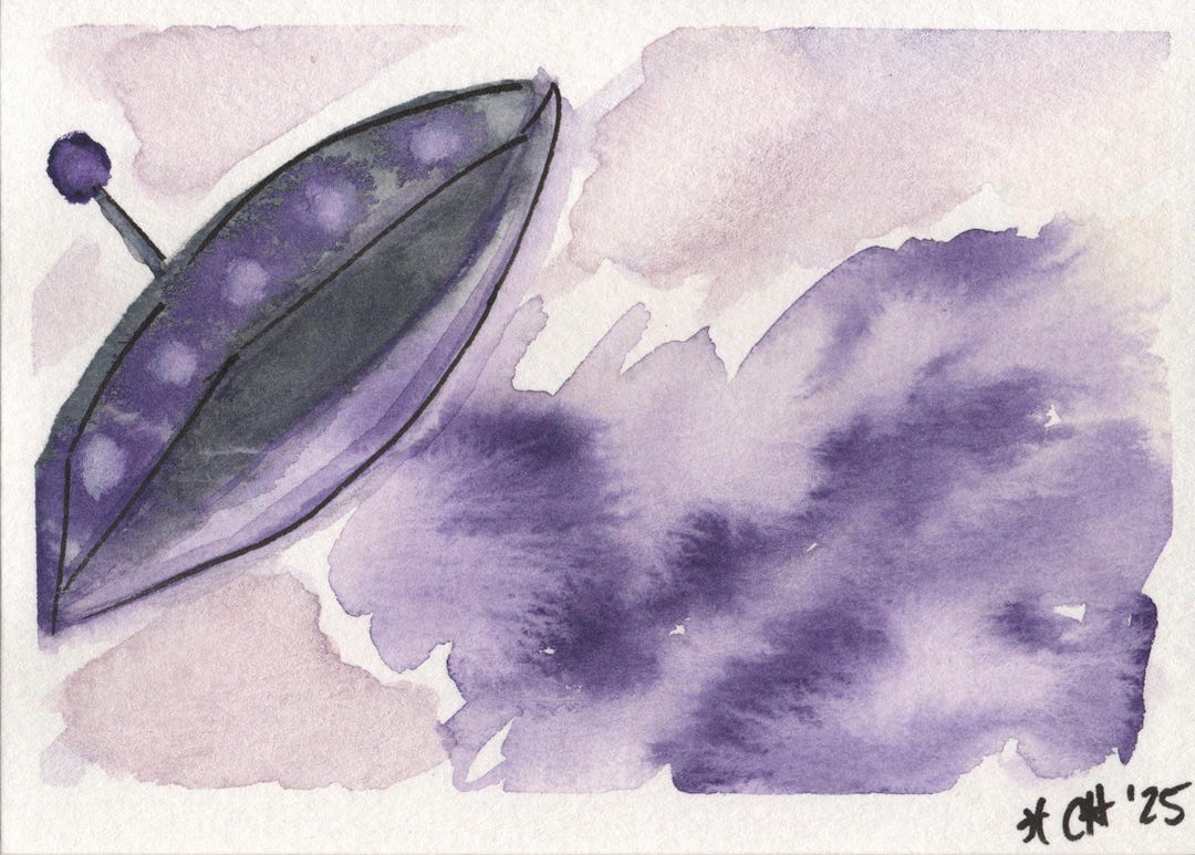 UFO Spaceship Watercolor Note Cards Set of 4 - Etsy