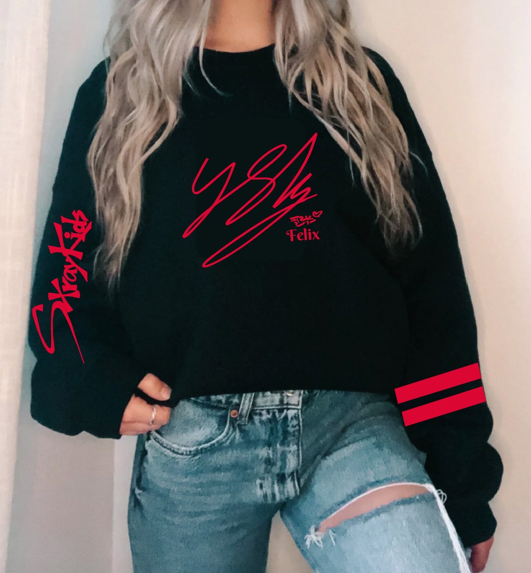 STRAY KIDS Autograph Tees or Crewneck Printed in Rich RED Ink Bang Chan ...