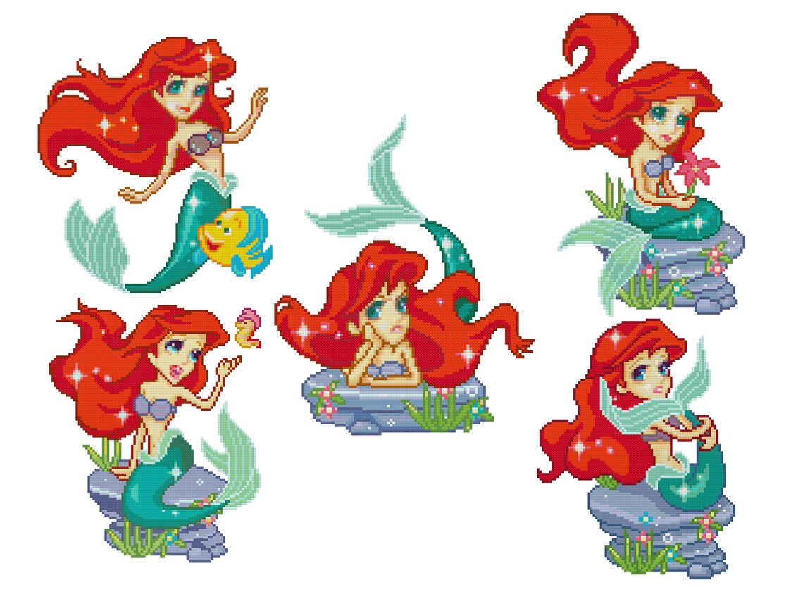 Little Mermaid Princess Ariel 5 Cross Stitch Patterns - Etsy