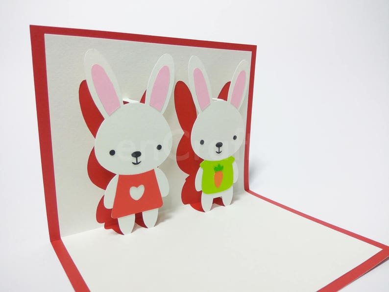 Rabbit Bunny Couple Pop up Card - Etsy