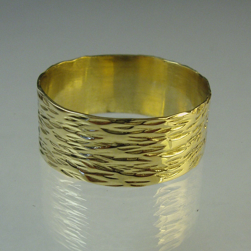 Mens Wedding Band Solid Gold Ring Beach Waves Ring Recycled | Etsy