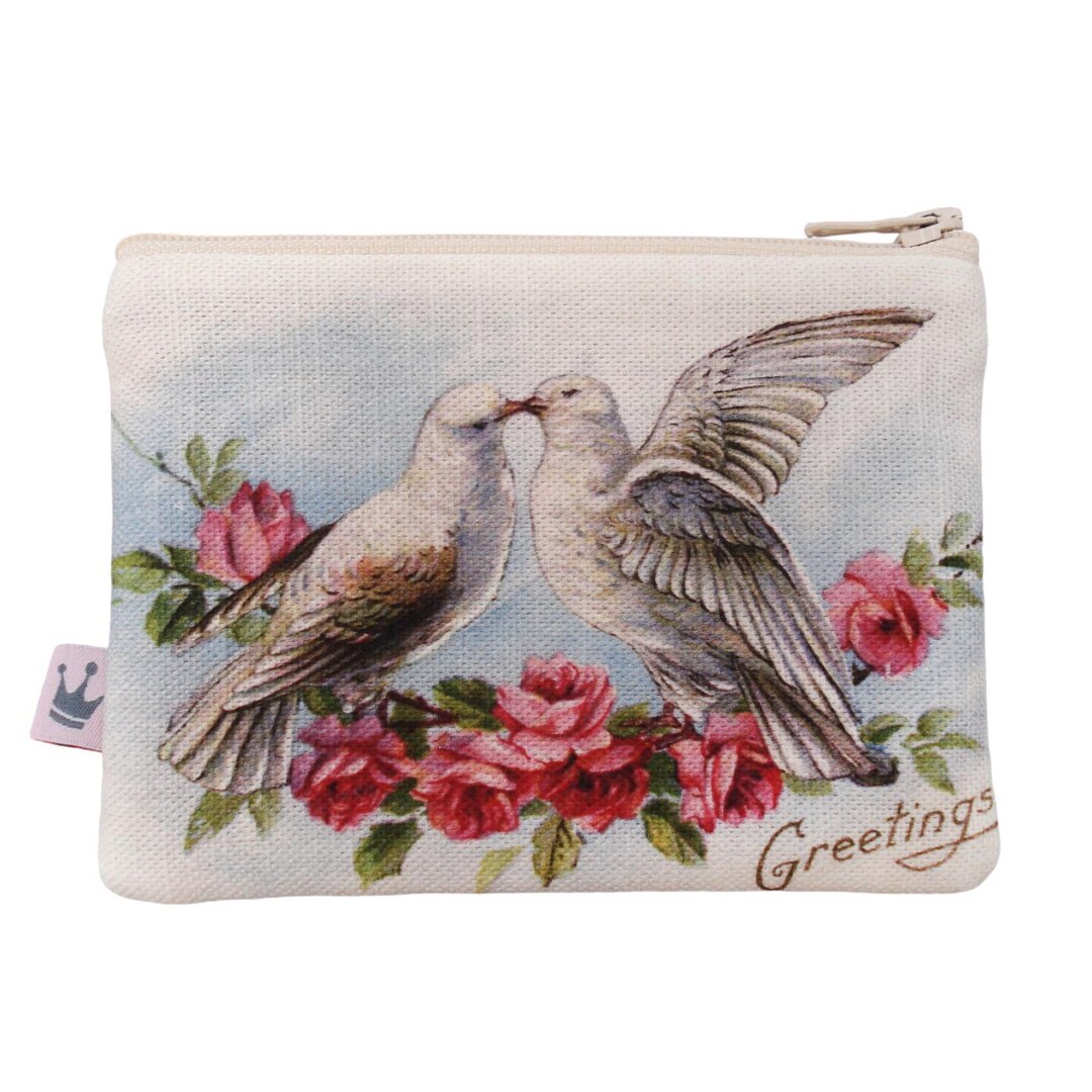 Mini Zipper Pouch «dove», Coin Purse, Victorian Postcard, Roses and ...