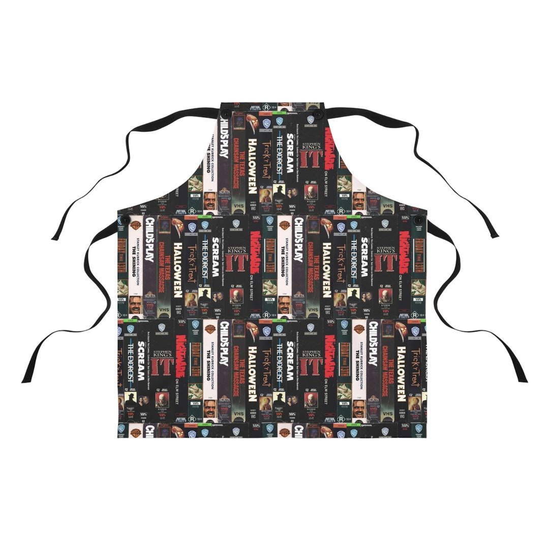 Apron AOP 80's Horror Movies, VHS Movie Titles, Old School Horror Fans ...