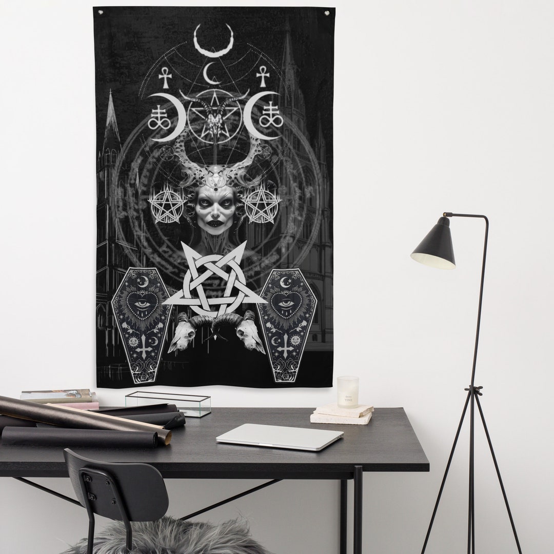 Flag, Baphomet, Inverted Crucifix, Pentagram, Black Metal, Goth ...