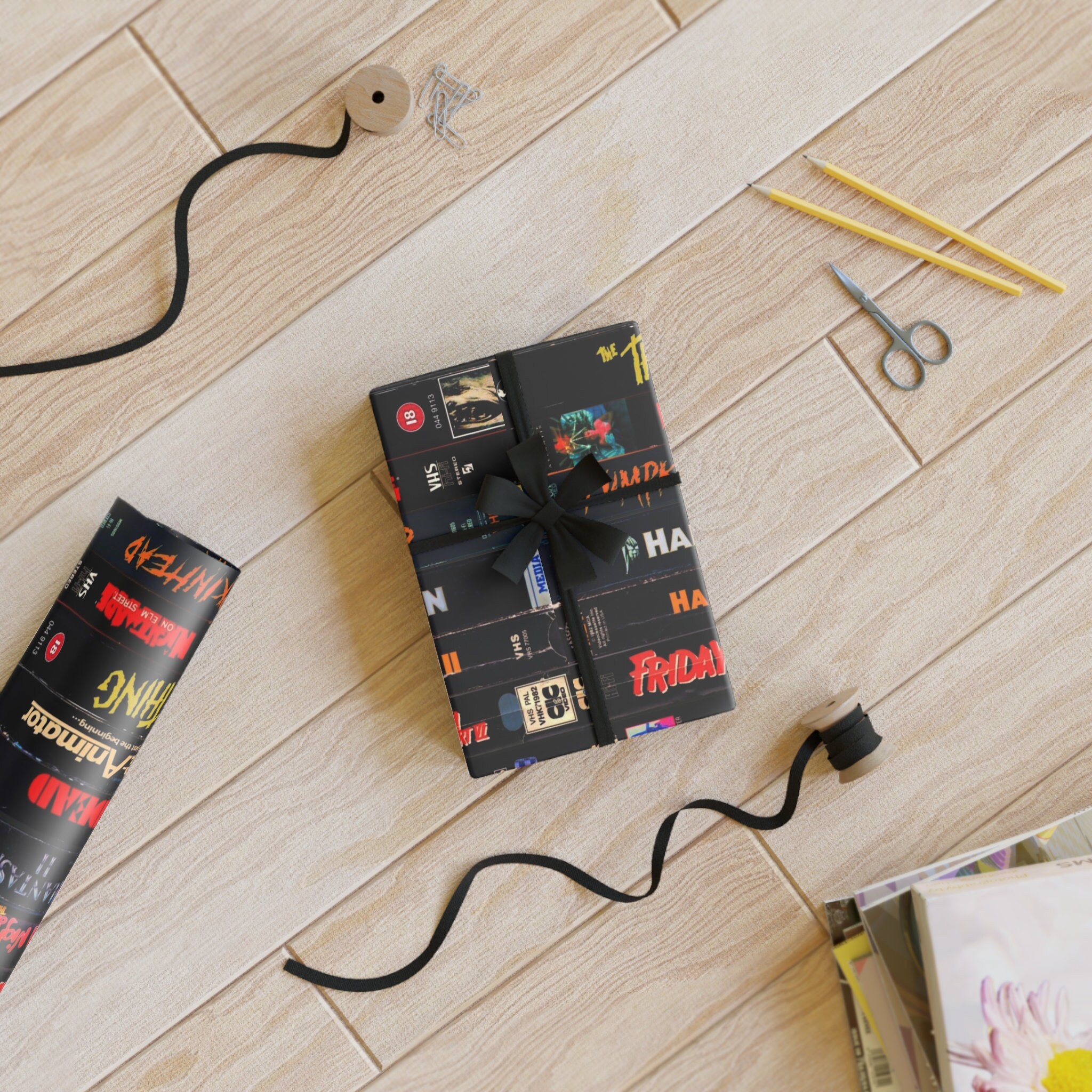 Wrapping Paper 80's VHS Horror Movie Birthday Wrapping Paper Classic ...