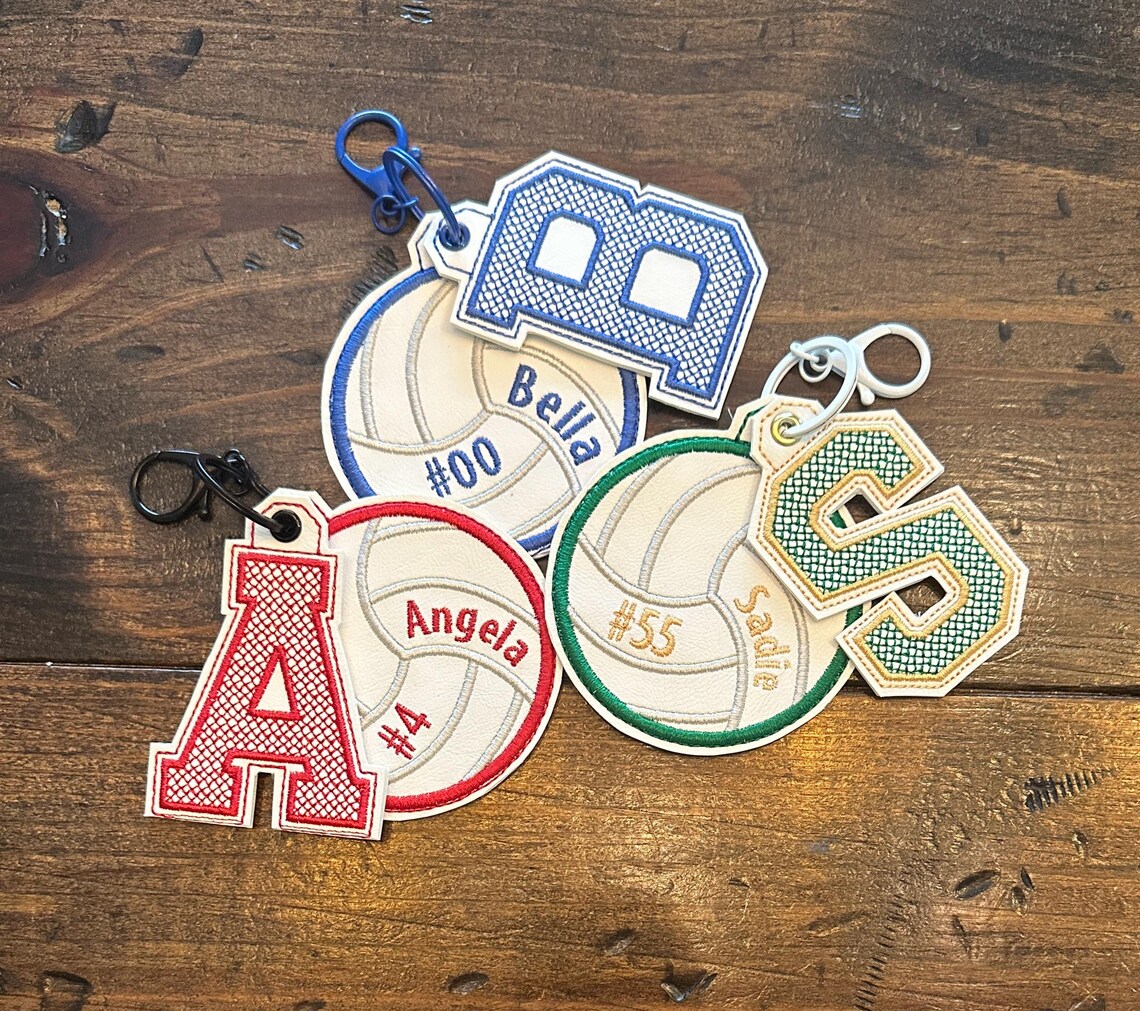 Volley Ball Key Fob With Initial | Volleyball Key Chain | Bag Tag ...