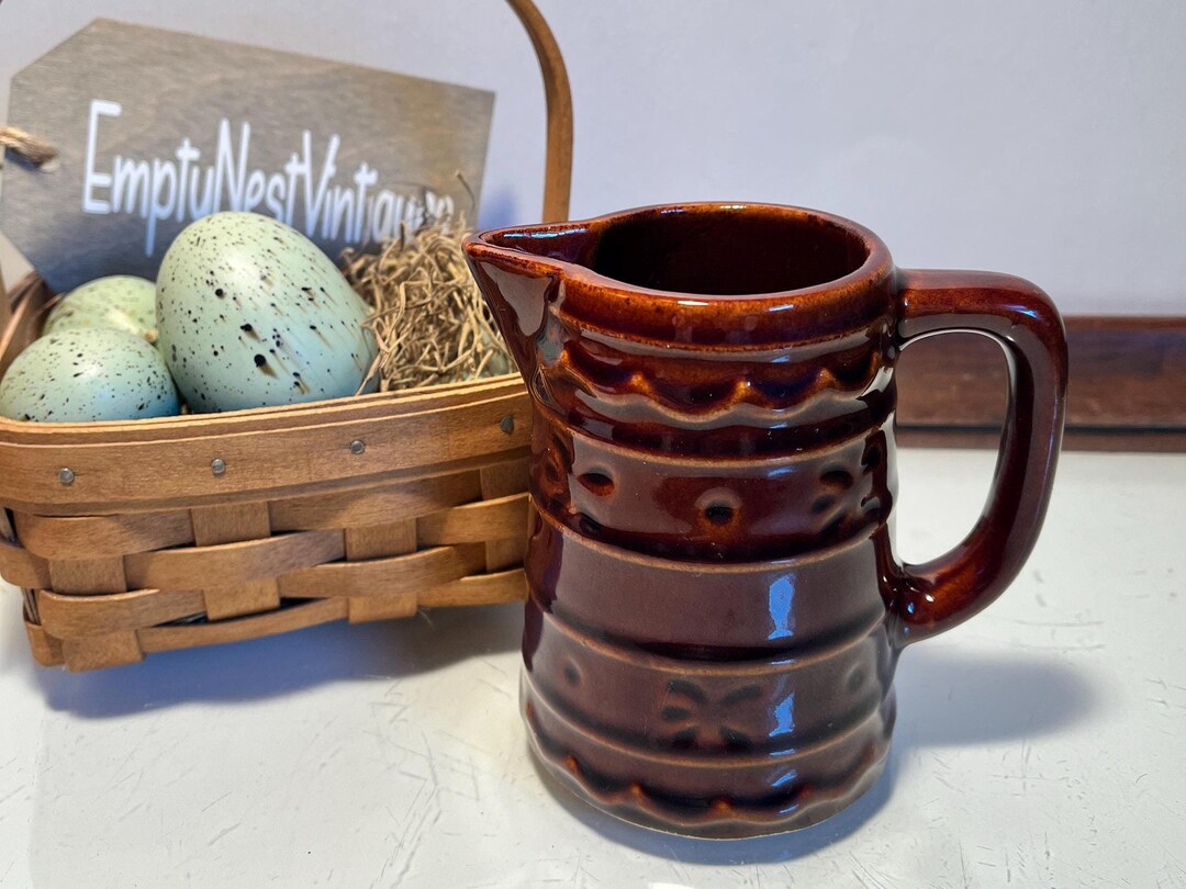 Marcrest Creamer, Daisy Dot Pattern, Brown Glazed Stoneware, Milk or ...