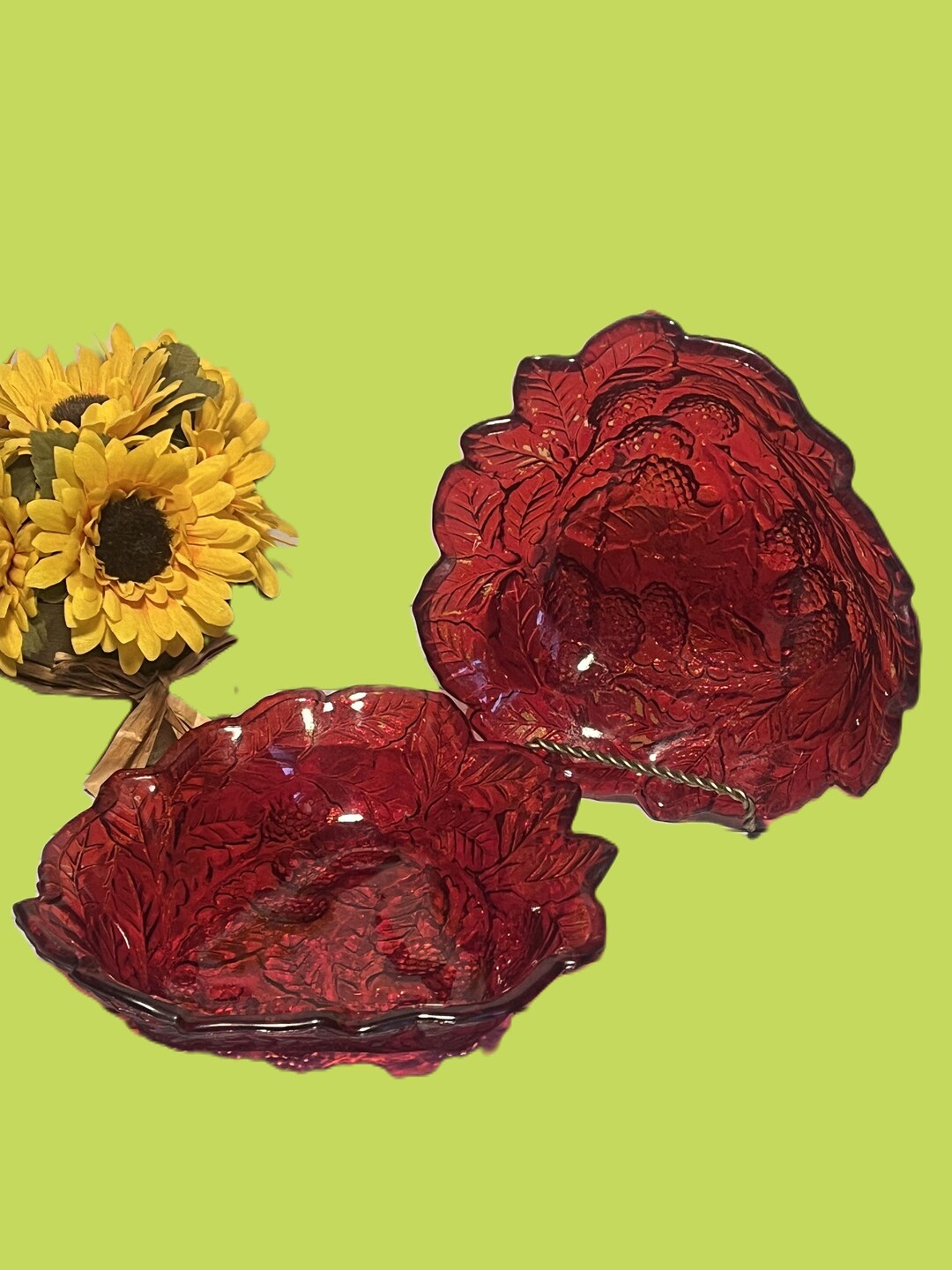 Red Serving Bowls, Set of 2 Loganberry Bowls by Indiana Glass, Red ...