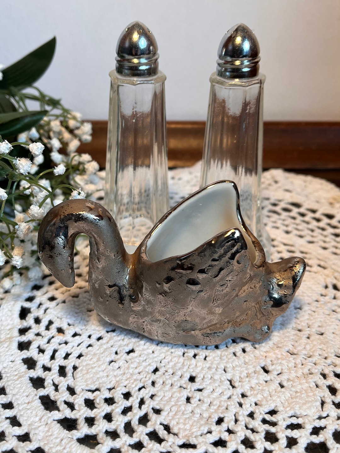 Swan Toothpick Holder, MCM Silver Weeping Figurine or Trinket Dish ...