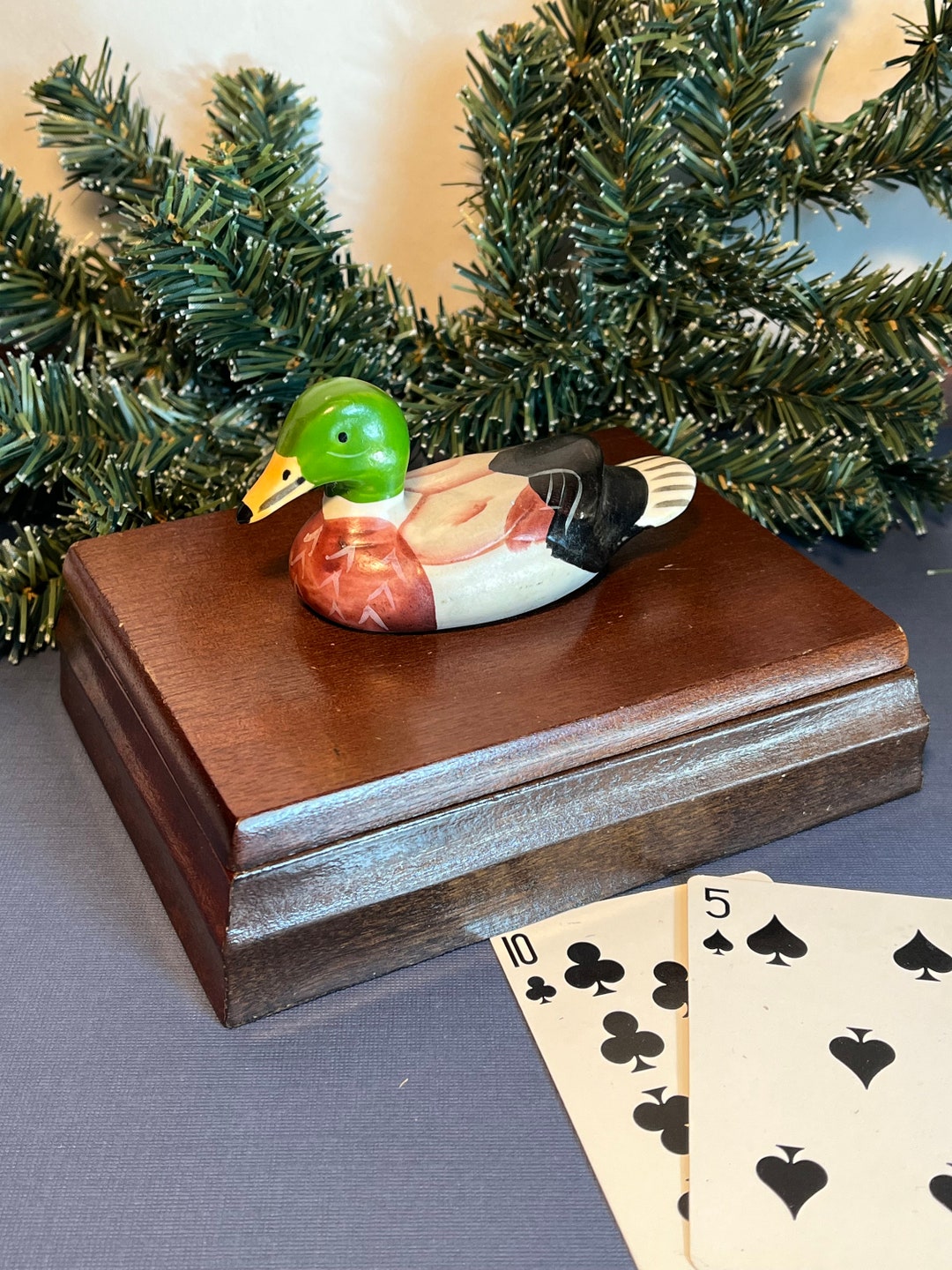 Mallard Duck Storage Box With Hinged Lid, Figural Duck Handle, Card ...