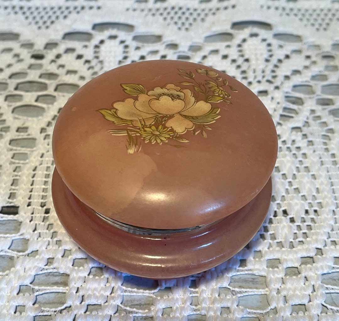Italian Alabaster Jewelry Box, Round Hinged Lid, Floral Alabaster Box ...
