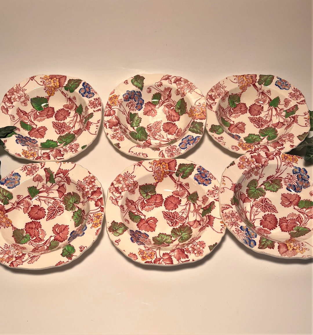 Alfred Meakin Dessert Dishes, Flat Rimmed Berry Bowls, Pink Florette ...