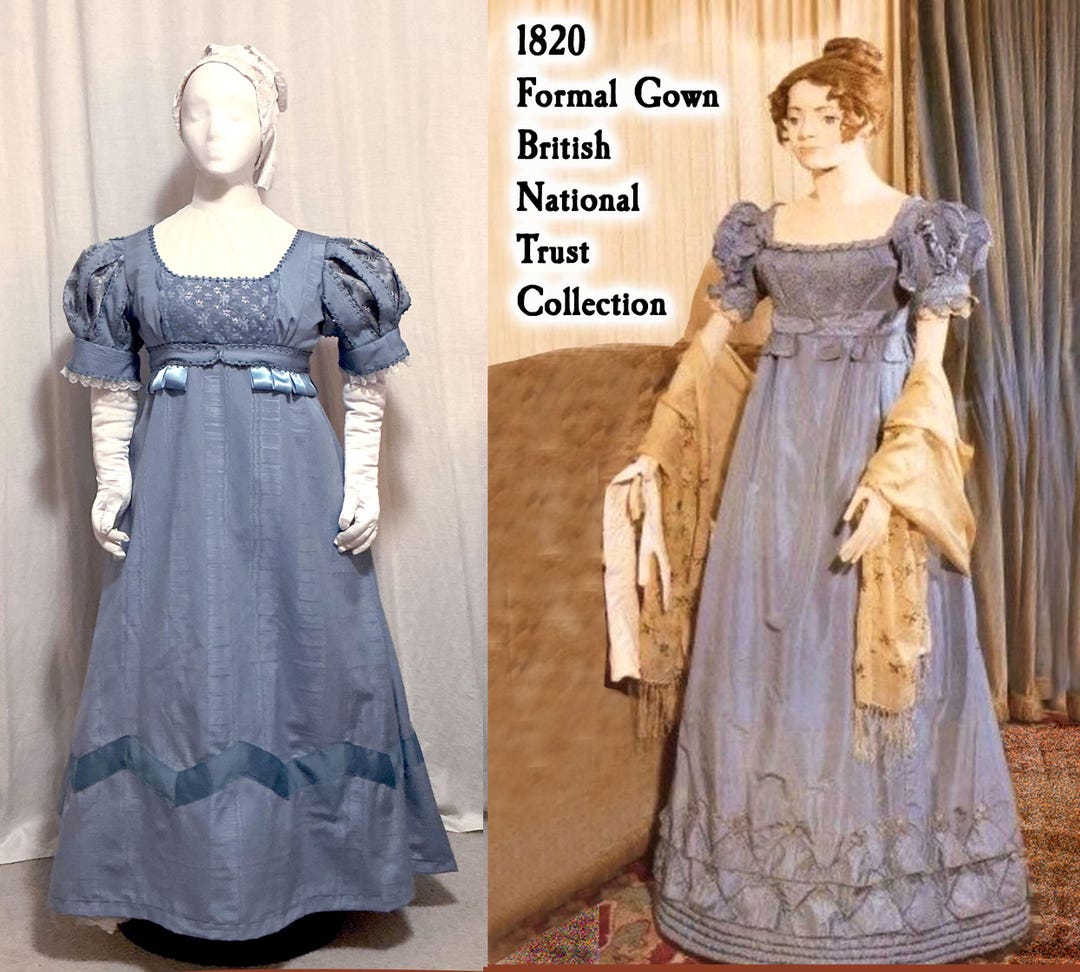 Regency Formal 1820s Gown - Bust 43-44 – French Blue Moire - #25-46 - Etsy