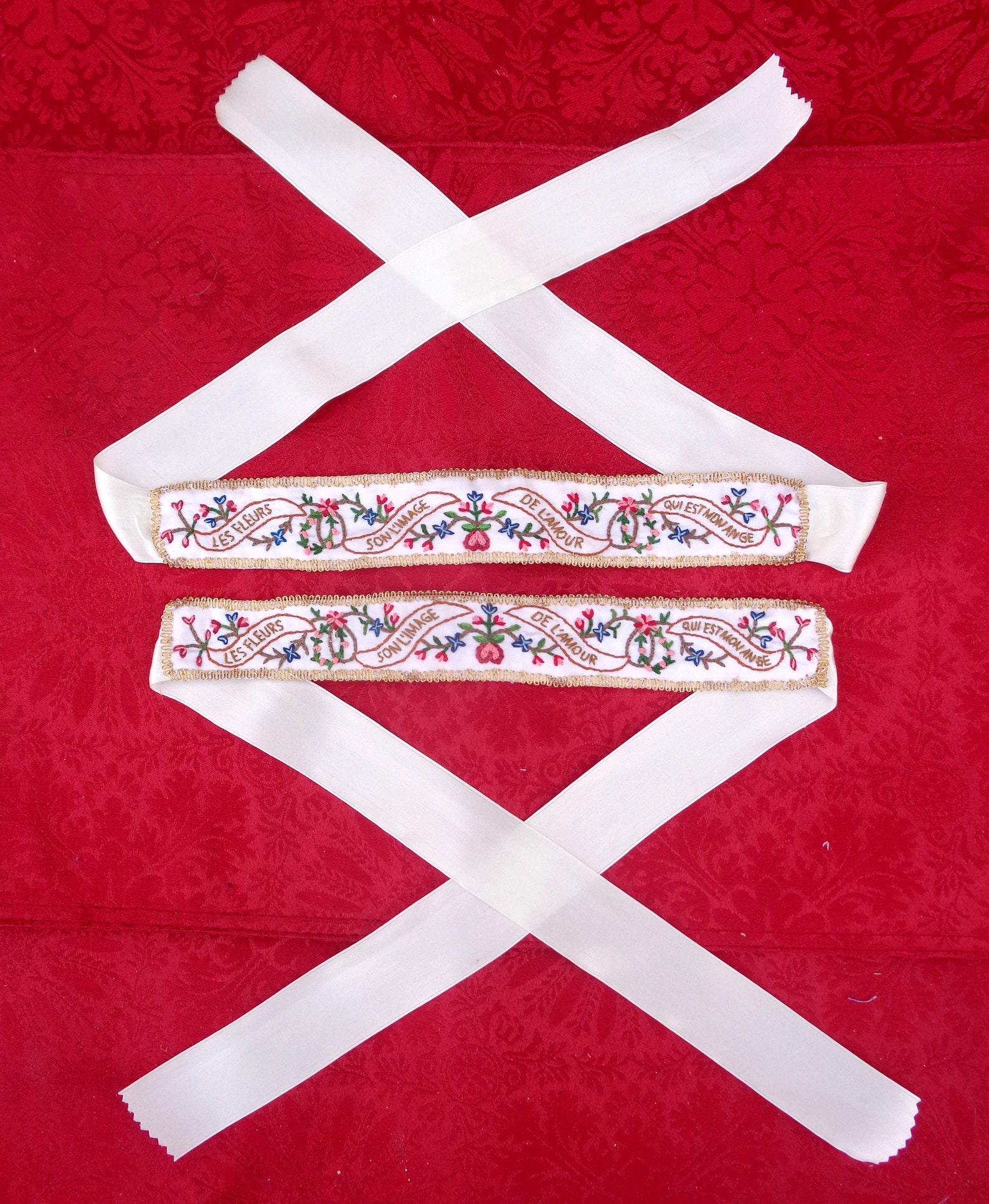 18th C. Style Hand Embroidered Ladies Silk Garters Les | Etsy