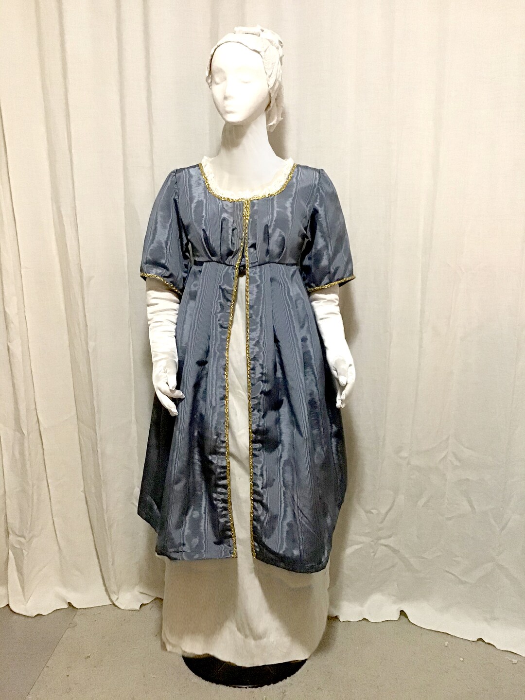 Regency-federal Era – Bust 37- French Blue 3/4 Length ‘half-robe” Dress ...