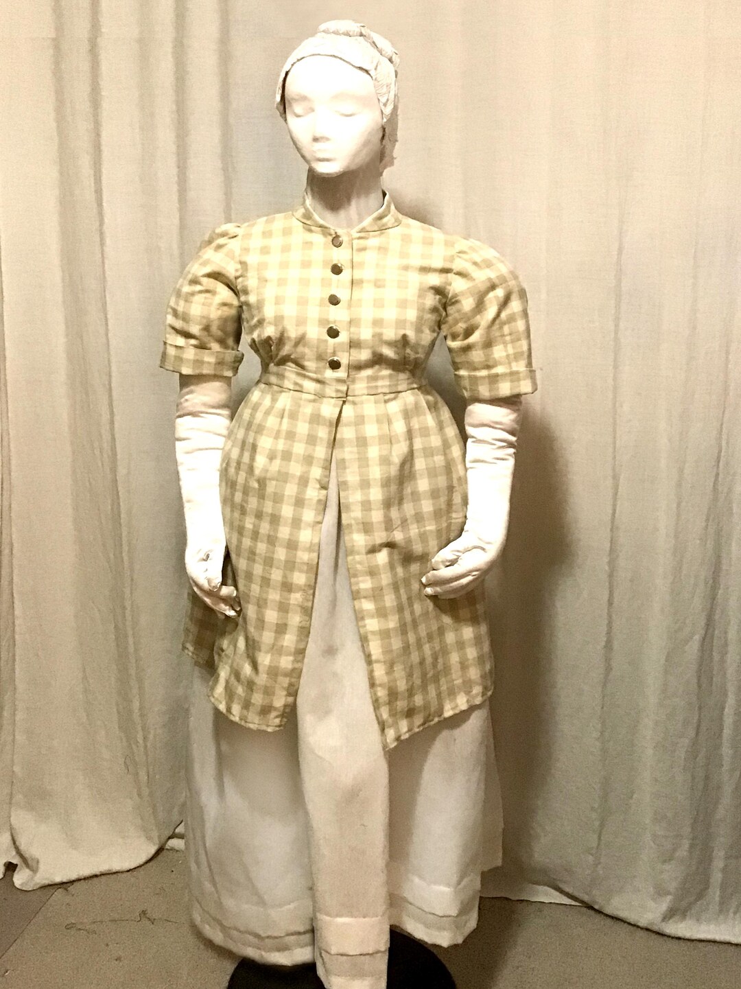 Regency Era half-robe Overdress-checked Linen Bust 36 25-4 - Etsy