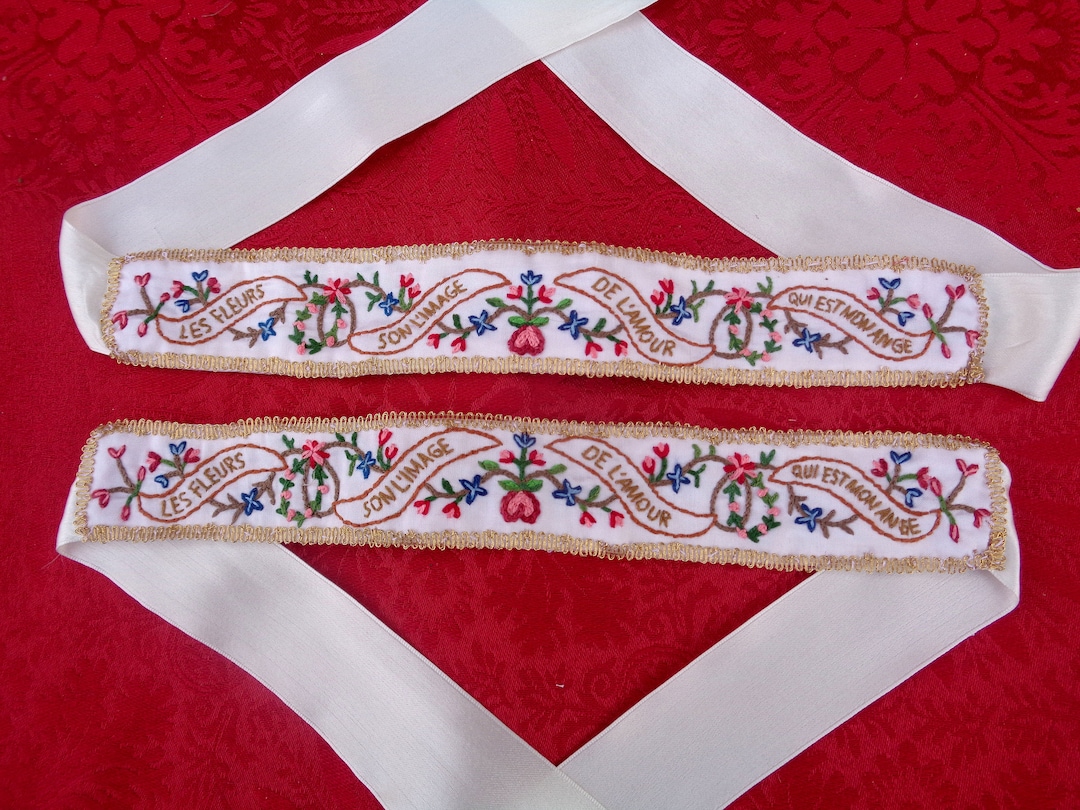 18th C. Style Hand Embroidered Ladies’ Silk Garters – Les Fleurs De L ...