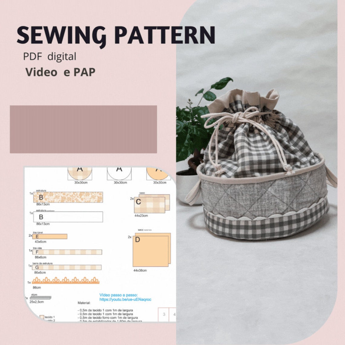Saco Cesto Pão PDF, Sewing Pattern , Moldes Tamanho Real , Só Moldes ...