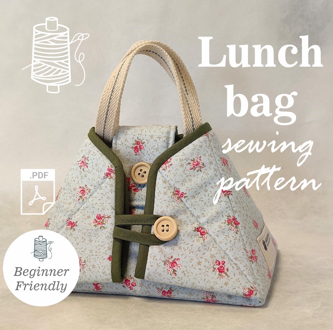 Quilted Lunch Bag Sewing Pattern PDF | Insulated Reusable Lunch Tote ...