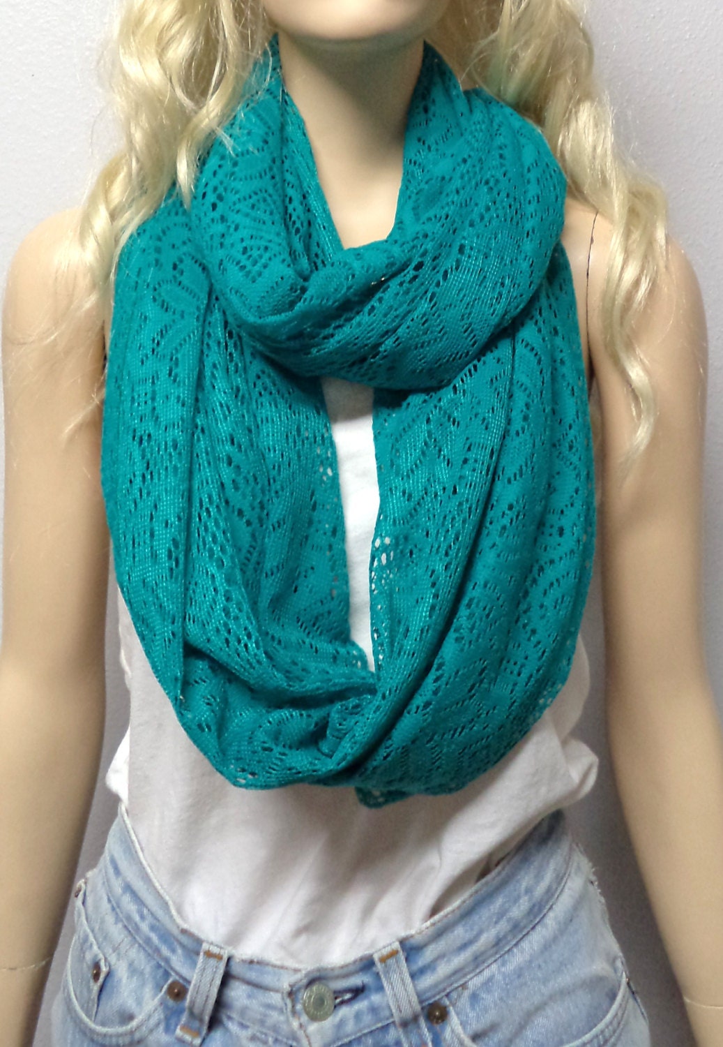 TEAL Green Crochet Lace Infinity Scarf Gift Ideas - Etsy