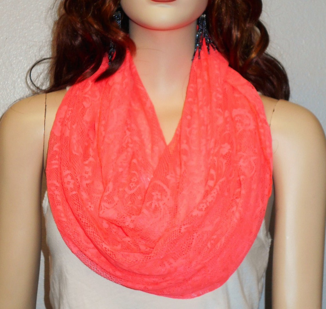 NEON Coral Soft Lace Infinity Scarf - Etsy