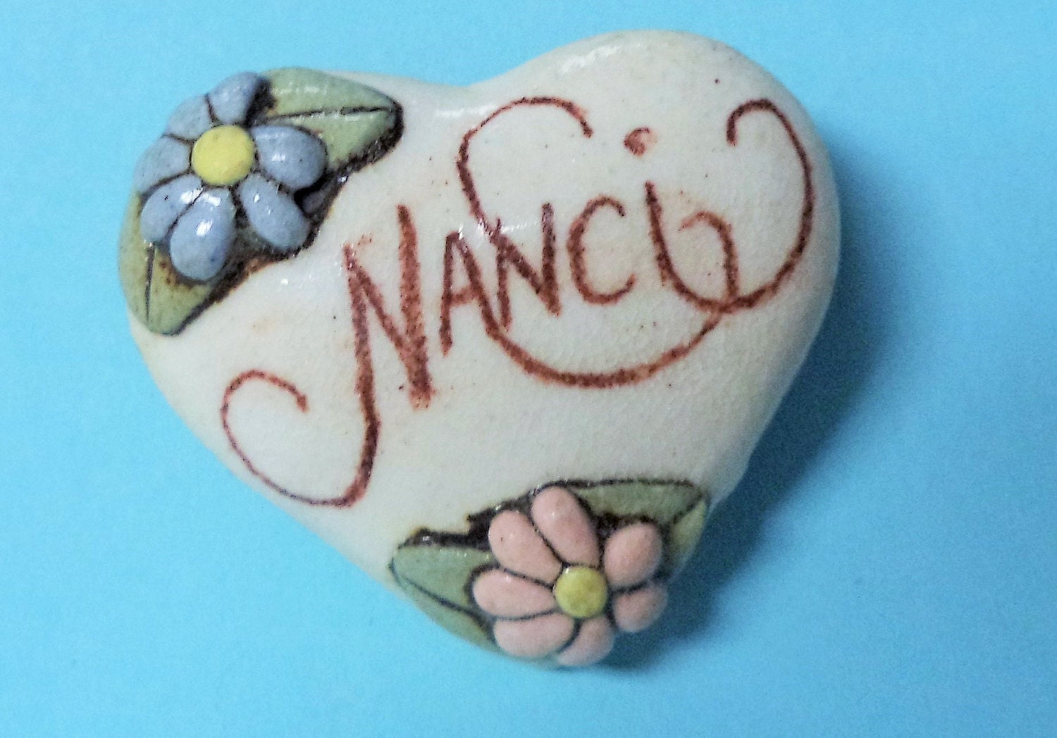 Nanci----vintage Ceramic Heart Name Pin Brooch Jewlery Accessories Gift ...